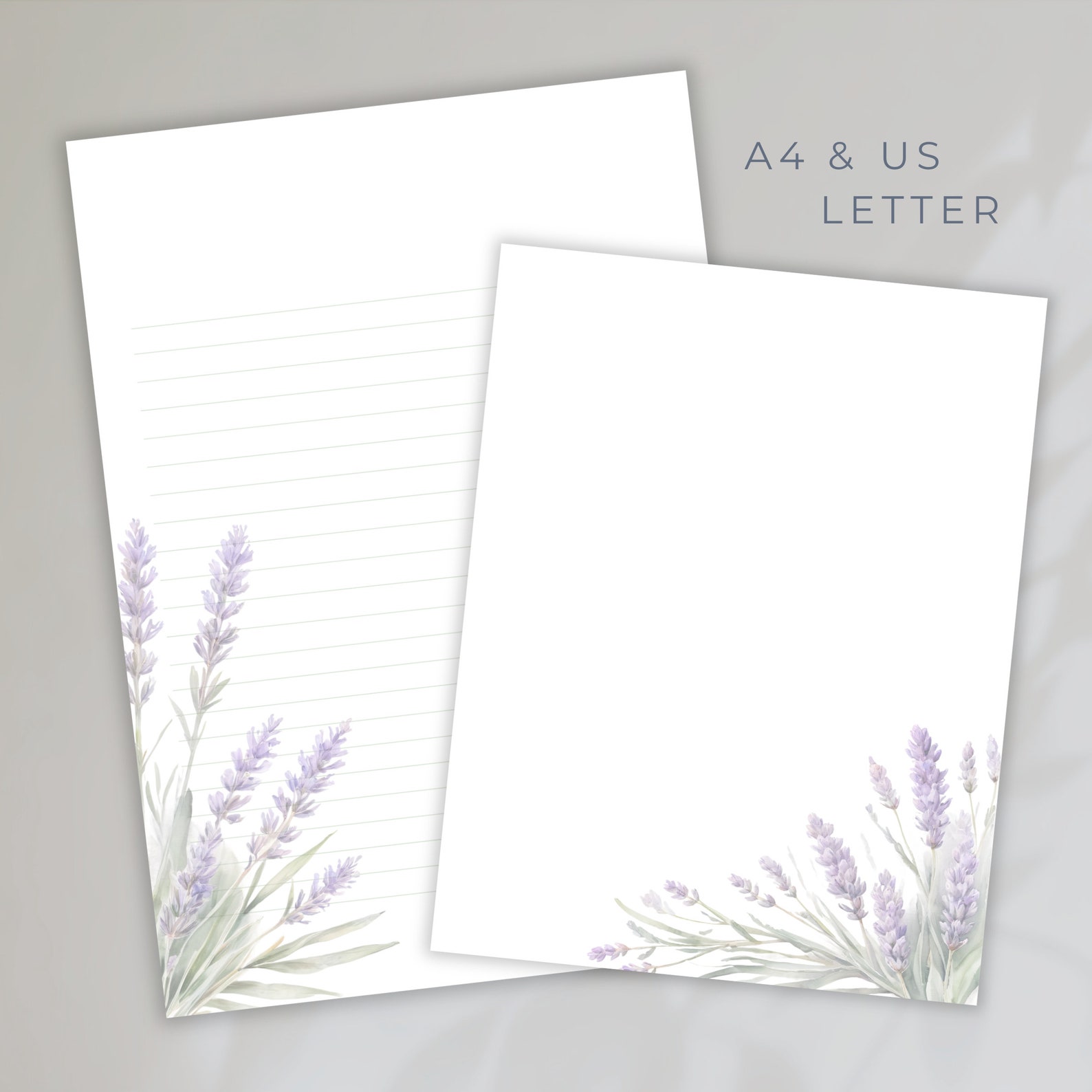 Lavender Stationery Papers, Printable Letter Writing Set, Instant ...