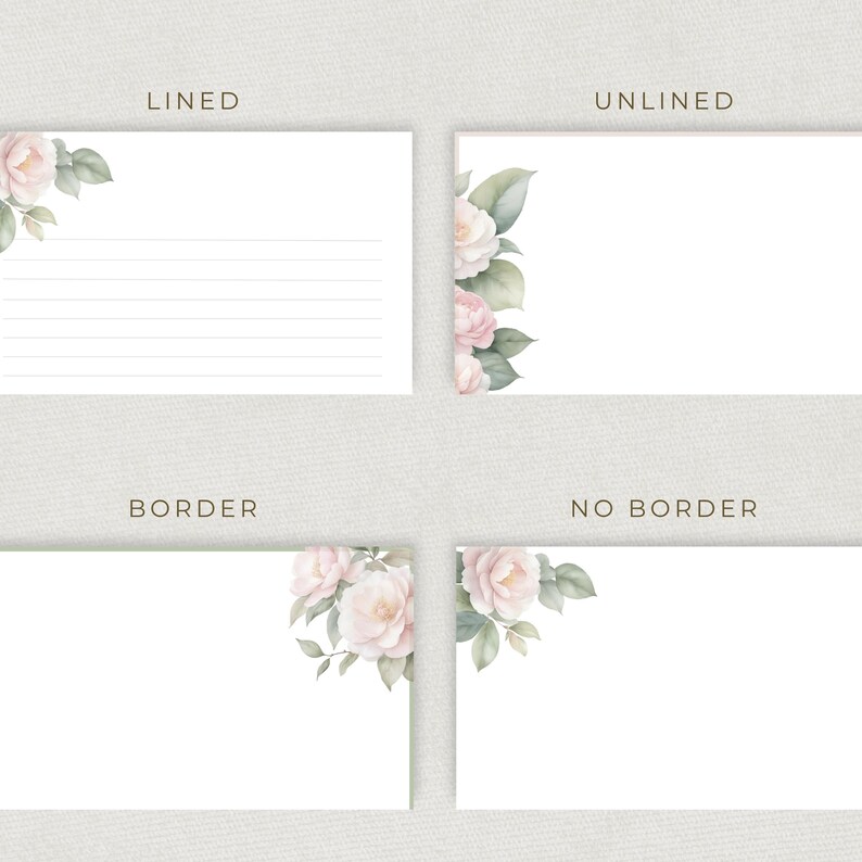 Camellia Floral Printable Writing Paper, Lined and Unlined Letter ...