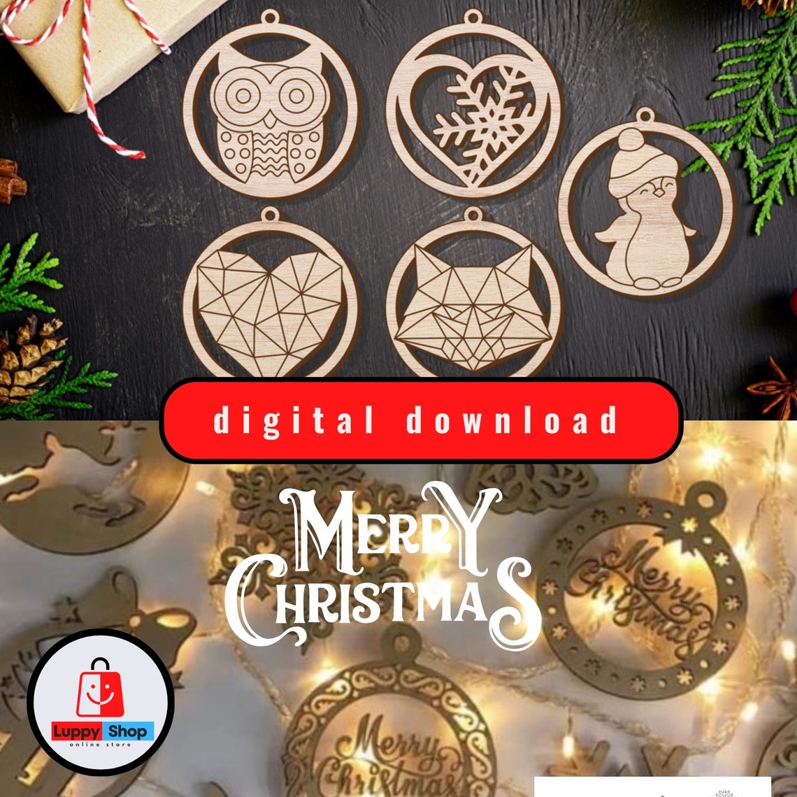 Christmas Ornaments Dxf Cdr Ai Svg Laser Cut Files - Etsy