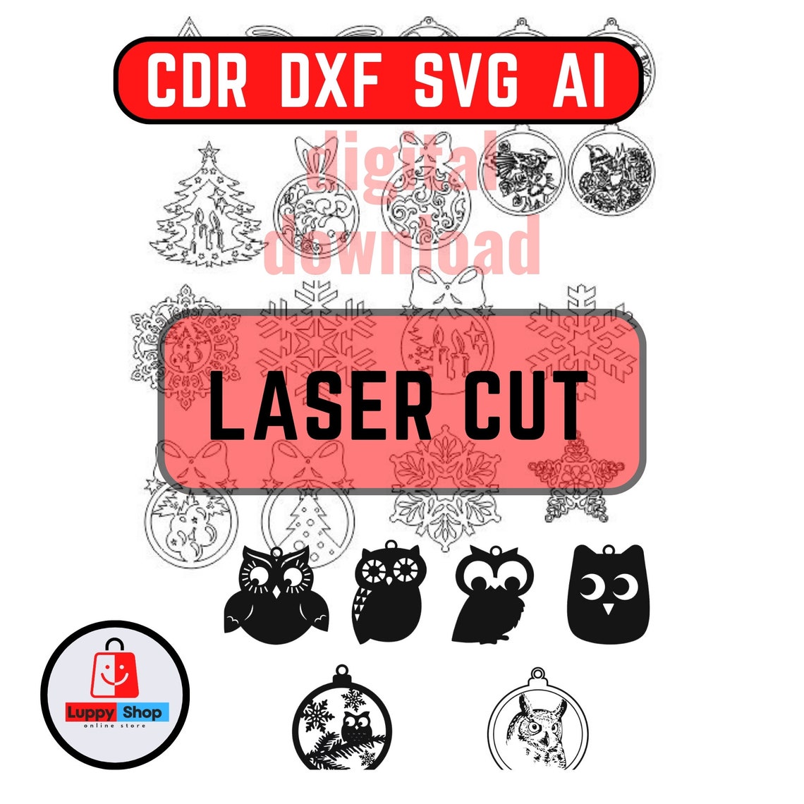 Christmas Ornaments Dxf Cdr Ai Svg Laser Cut Files - Etsy
