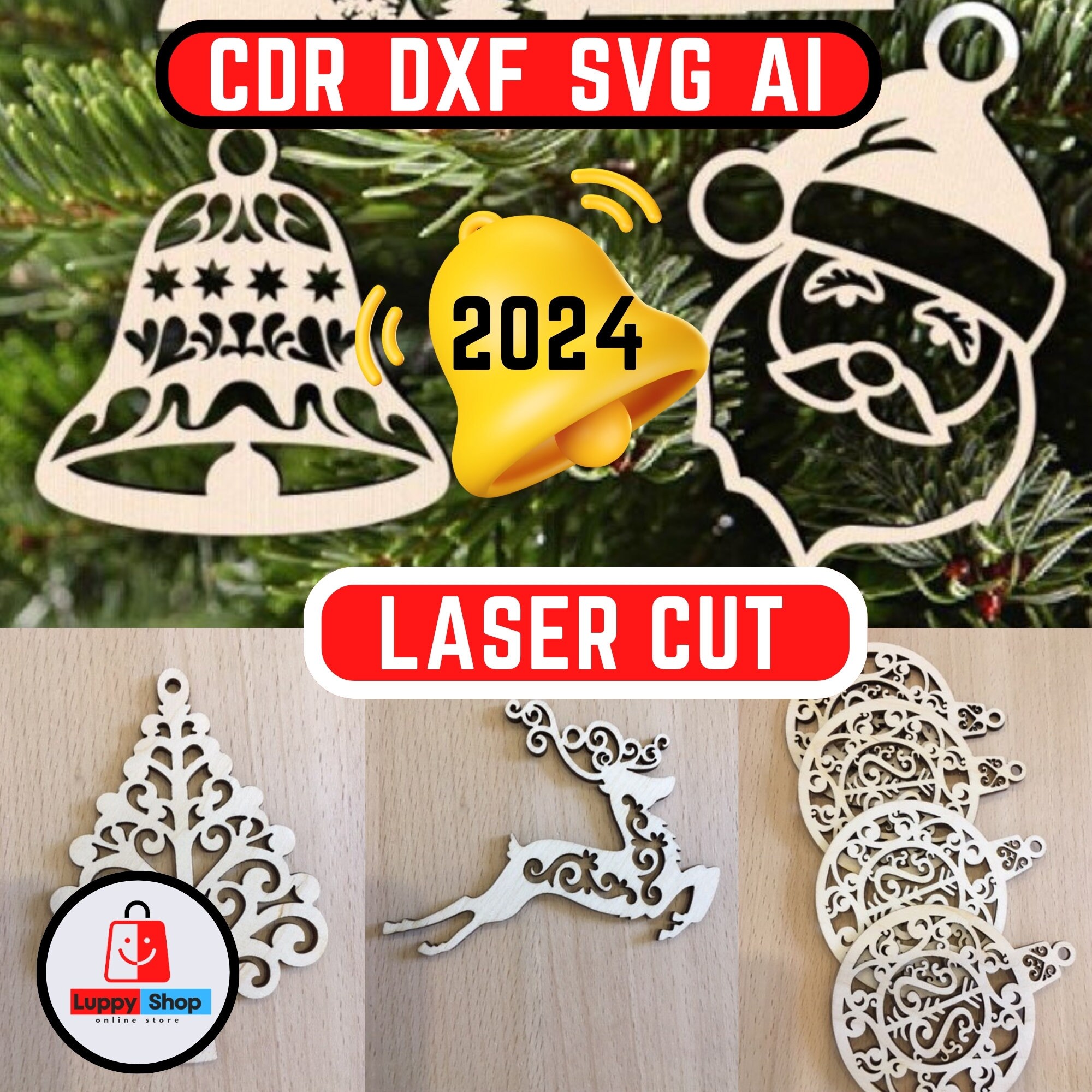 Christmas Ornaments Dxf Cdr Ai Svg Laser Cut Files - Etsy