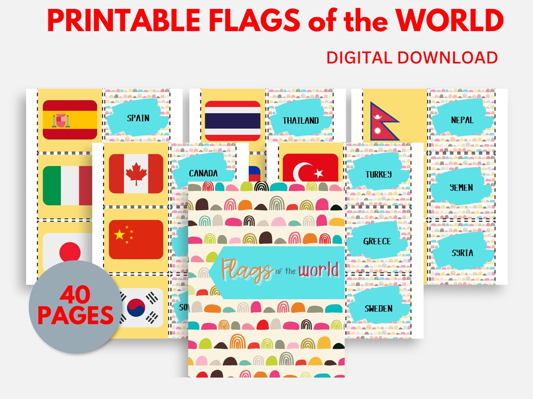 Printable Flags of the World Flash Cards Matching Game, Kids Travel ...