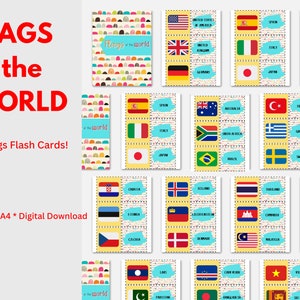 Printable Flags of the World Flash Cards Matching Game, Kids Travel ...