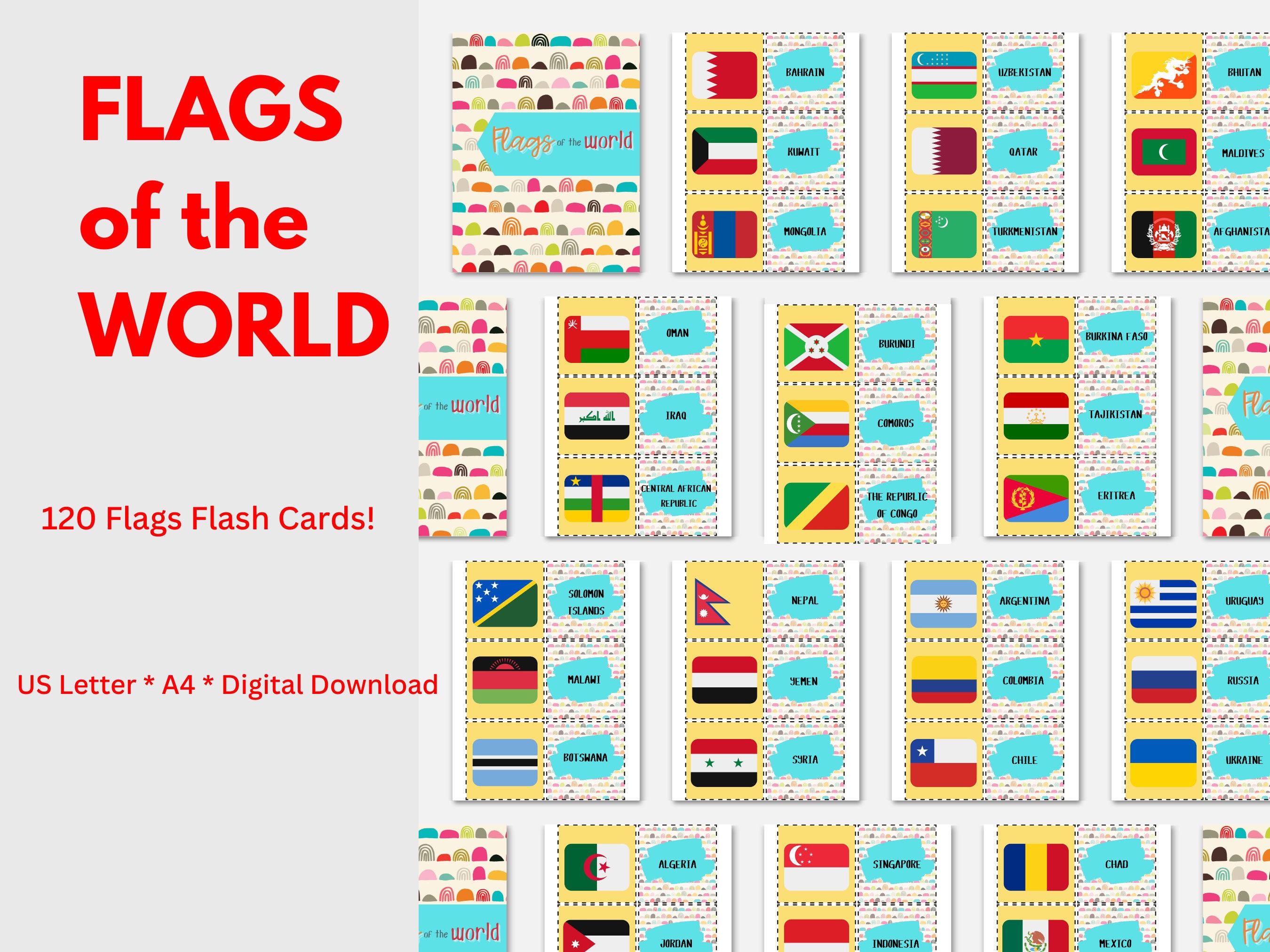 Printable Flags of the World Flash Cards Matching Game, Kids Travel ...