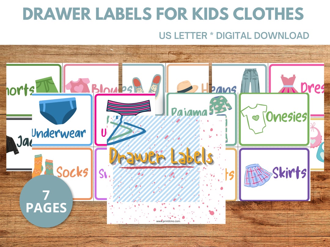 Printable Labels for Kids Clothes, Drawer Labels, Kids Clothes, Digital ...