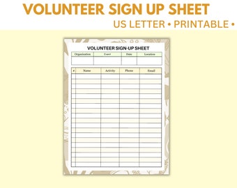 Fillable and Printable PDF Volunteer Sign-up Sheet Template - Etsy