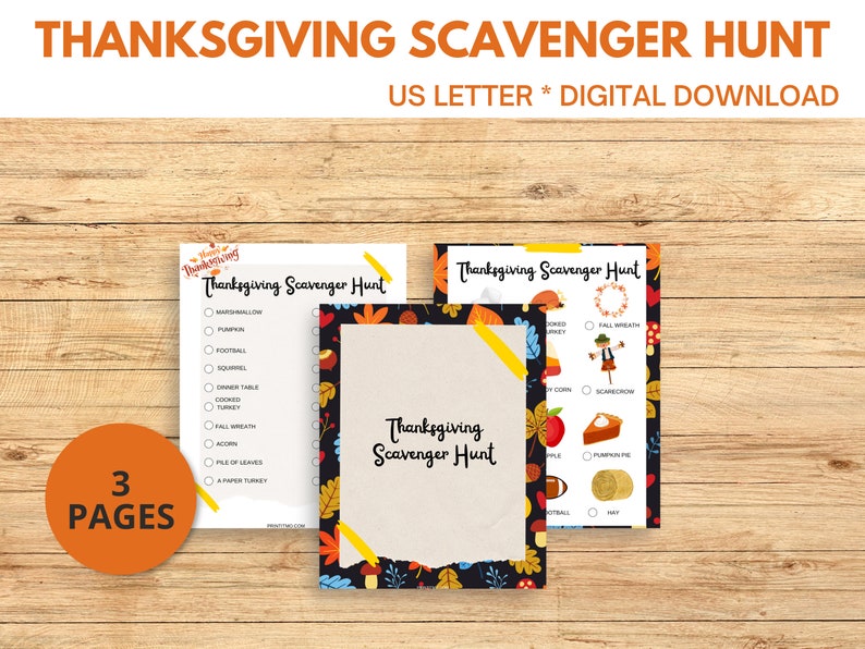 Thanksgiving Activities for Kids Scavenger Hunt, Printable Holiday ...