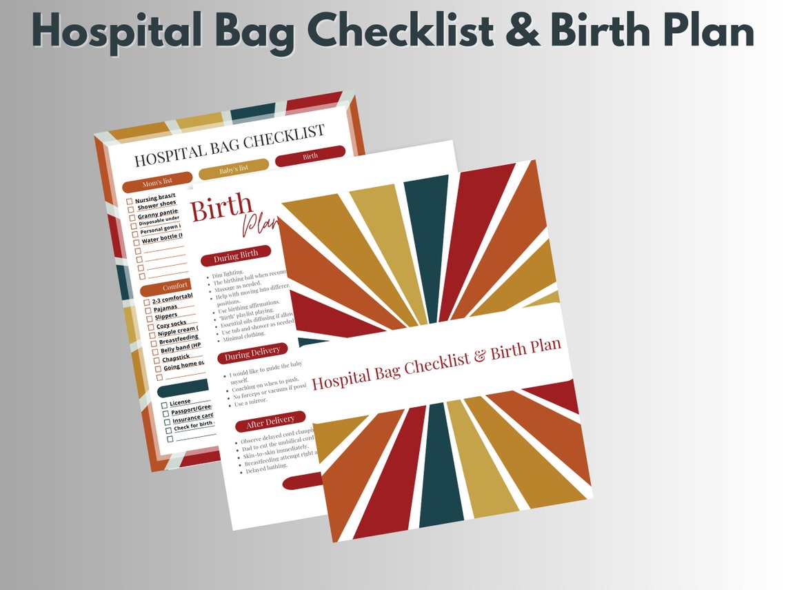 Hospital Bag Checklist, Natural Birth Plan, Packing List, Digital ...