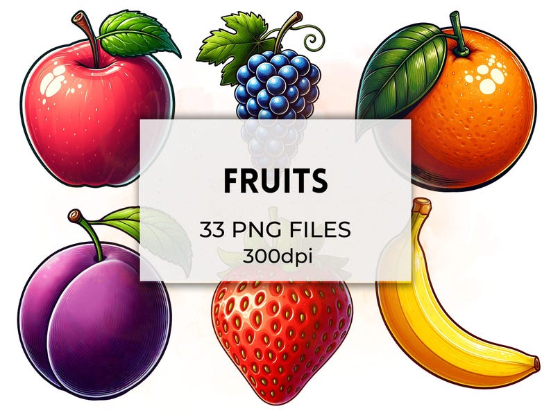 Vibrant 33 Fruits Clipart Collection, Colorful Tropical Fruit ...