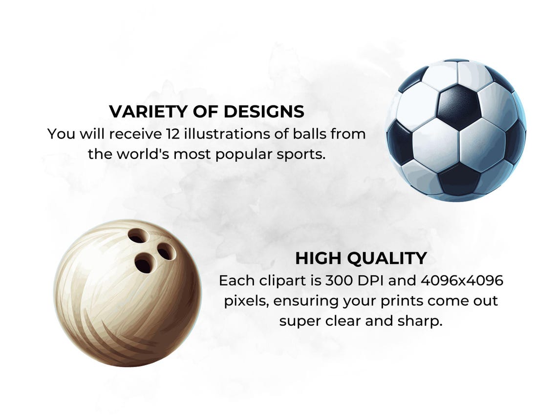 Sport Balls Clipart Bundle, 12 Digital Ball Illustrations 4096x4096 Px ...