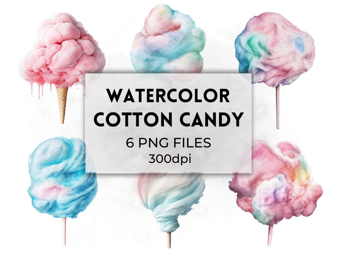 Watercolor Cotton Candy Clipart, Sweet Treat Digital Download ...