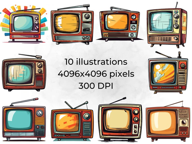 Nostalgic Retro Television Clipart Pack, Vintage TV Set Collection ...