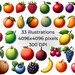 Vibrant 33 Fruits Clipart Collection, Colorful Tropical Fruit ...