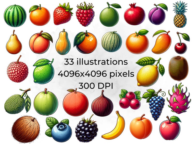 Vibrant 33 Fruits Clipart Collection, Colorful Tropical Fruit ...