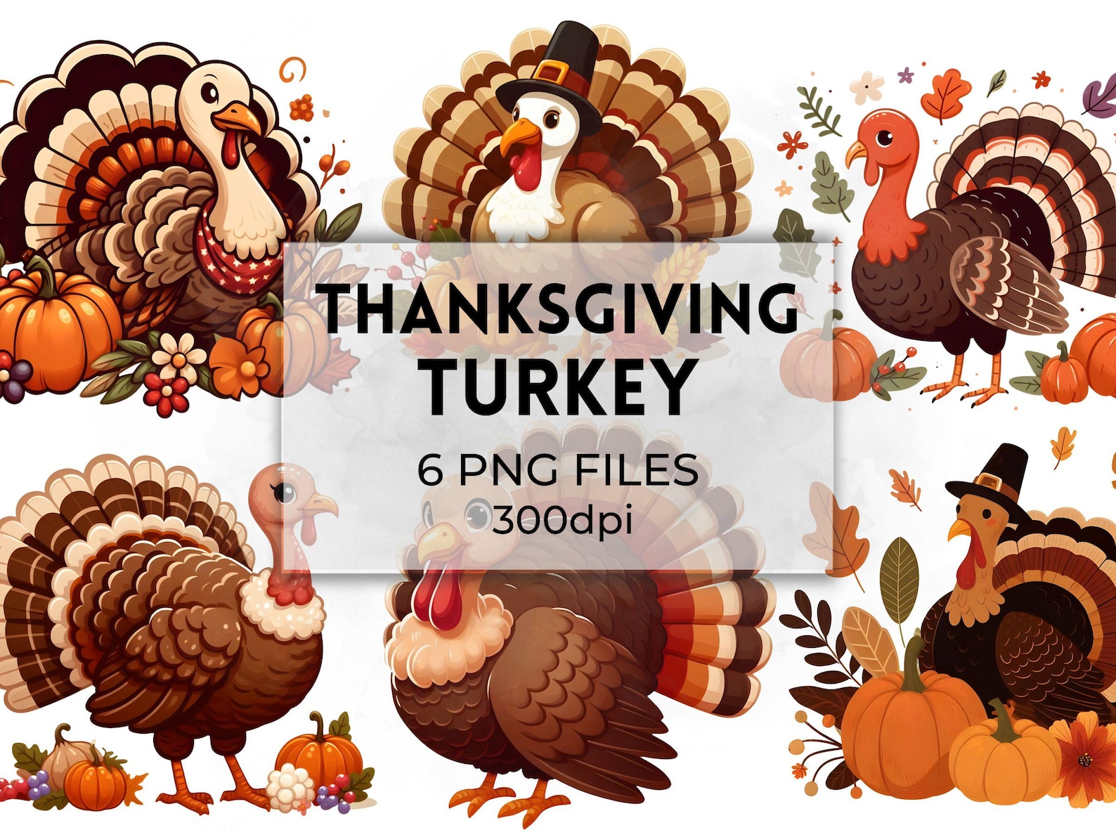 Thanksgiving Turkey Clipart Digital Download, High-resolution 300 DPI ...