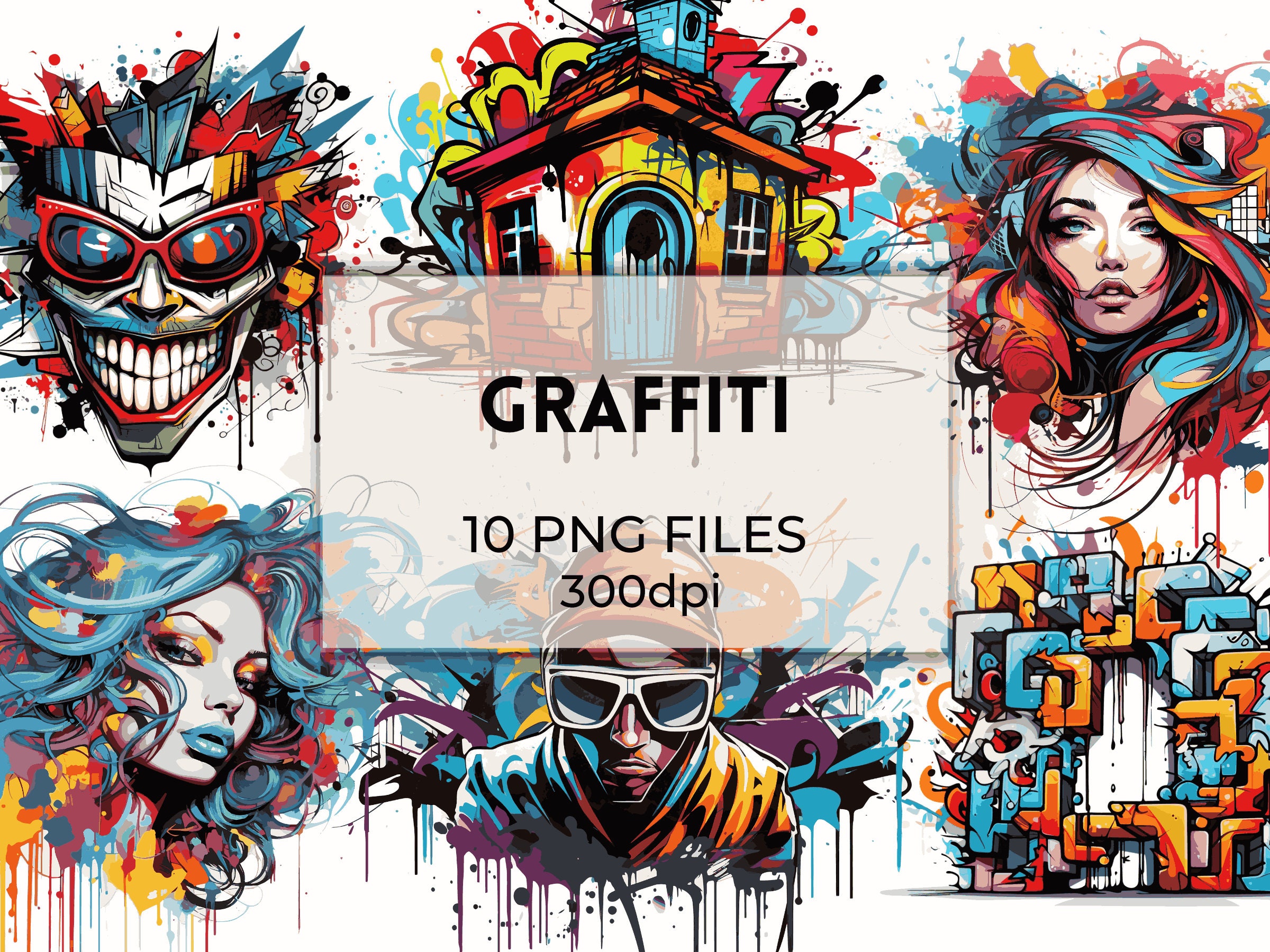 Graffiti Clipart, Street Art Collection, PNG File, Wall Art Bundle ...