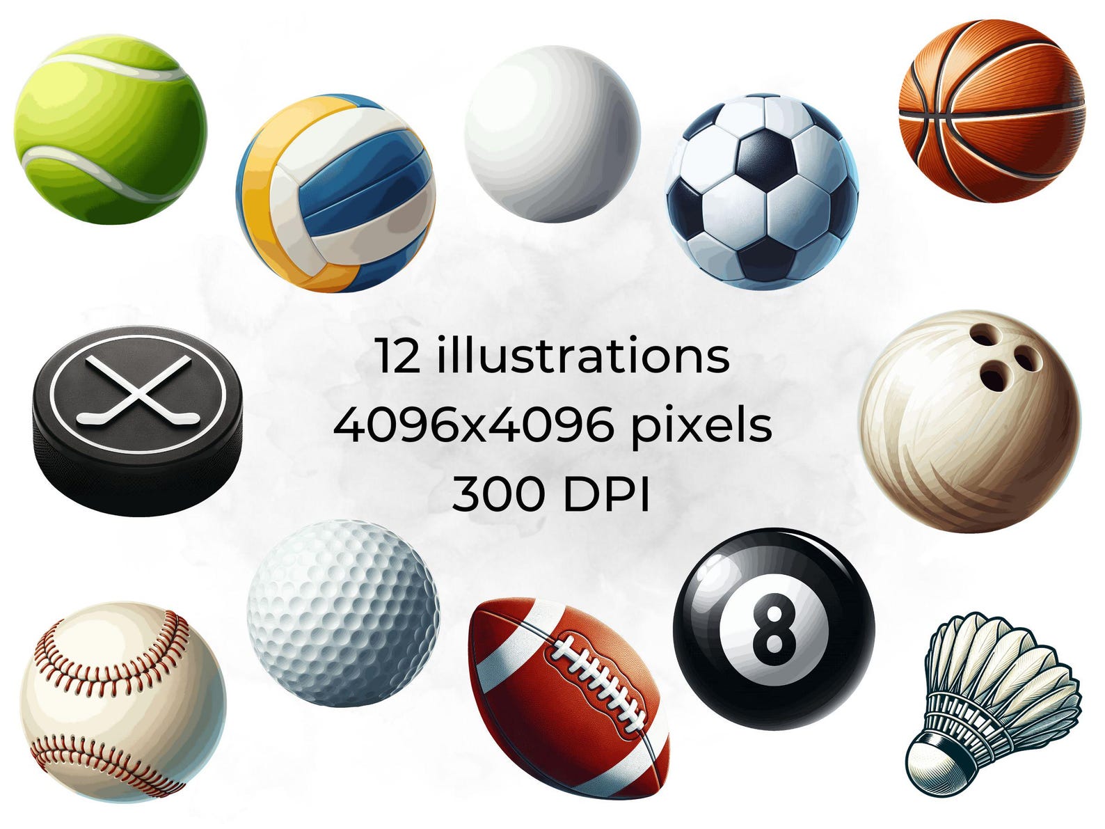 Sport Balls Clipart Bundle, 12 Digital Ball Illustrations 4096x4096 Px ...