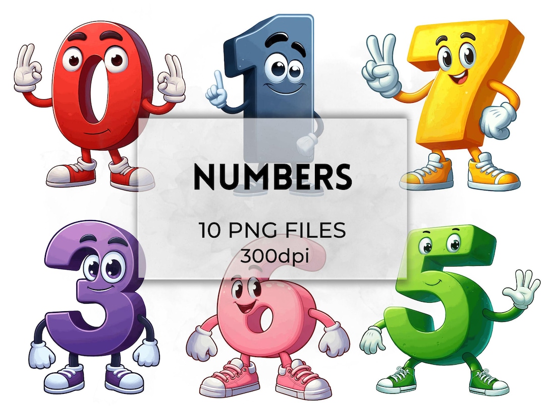 Cute Cartoon Numbers Characters, Animated Digits, 10 PNG Files, High ...