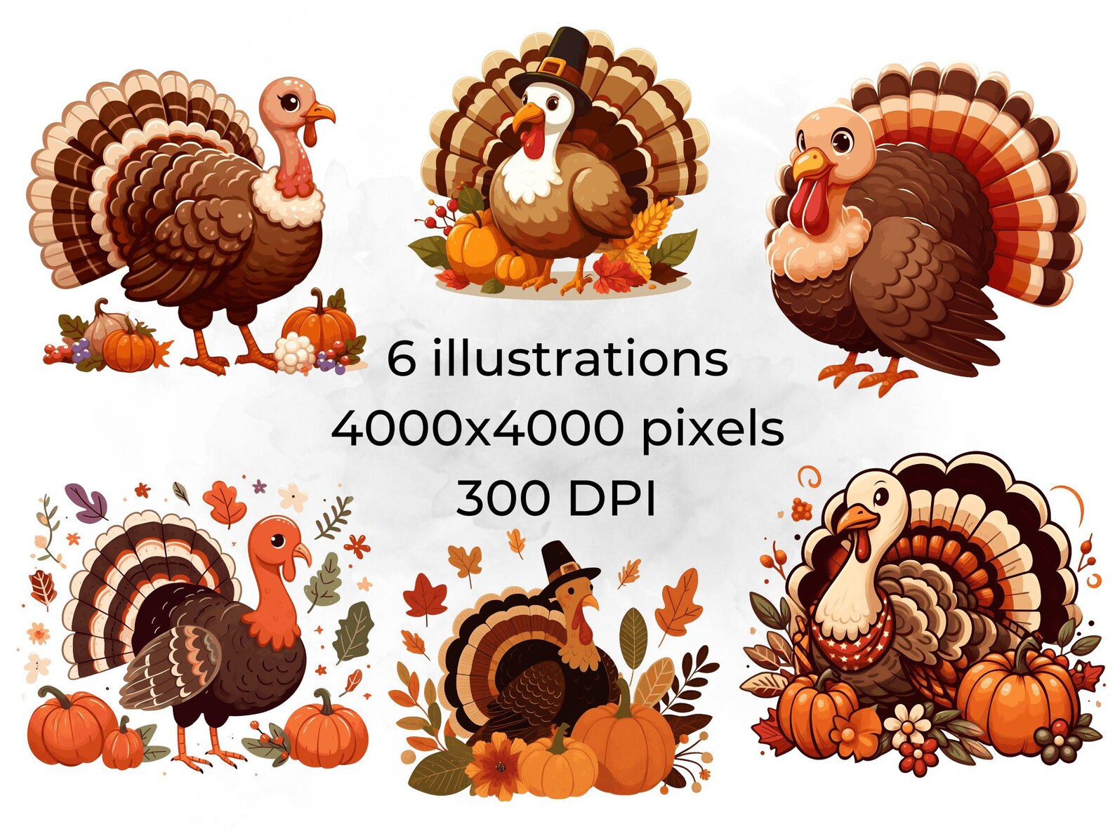 Thanksgiving Turkey Clipart Digital Download, High-resolution 300 DPI ...