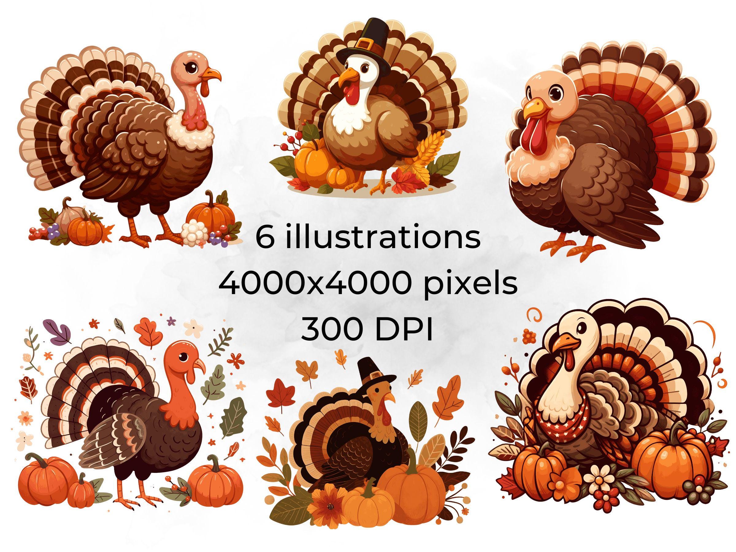 Thanksgiving Turkey Clipart Digital Download, High-resolution 300 DPI ...