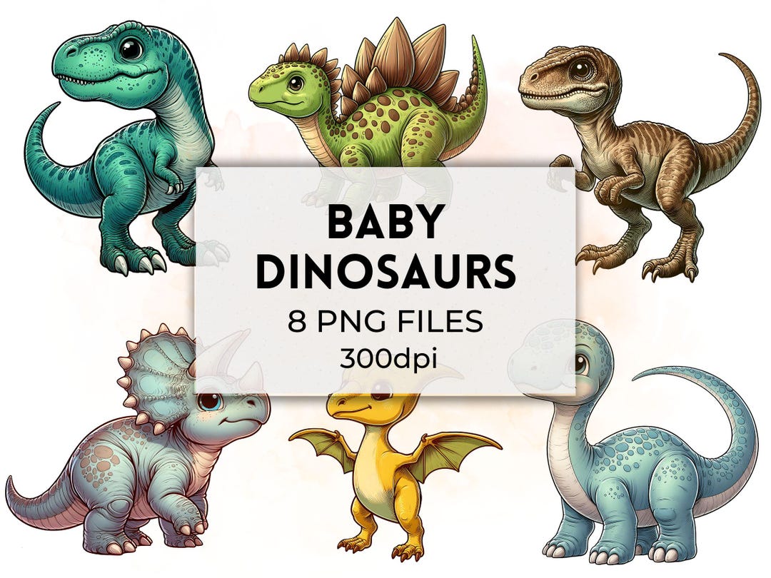 Cute Baby Dinosaur Clipart, Prehistoric Jurassic Digital Art, Adorable ...