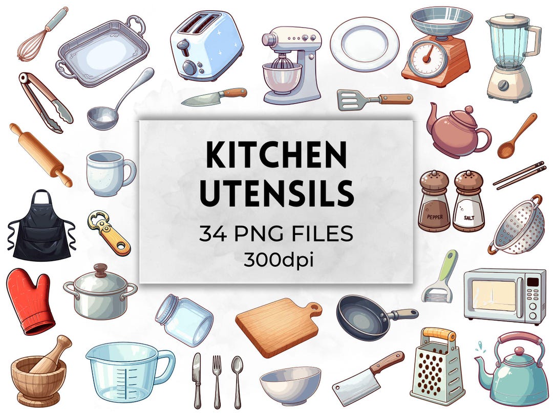 Charming Kitchenware Clipart Set, High-resolution PNG Illustrations ...