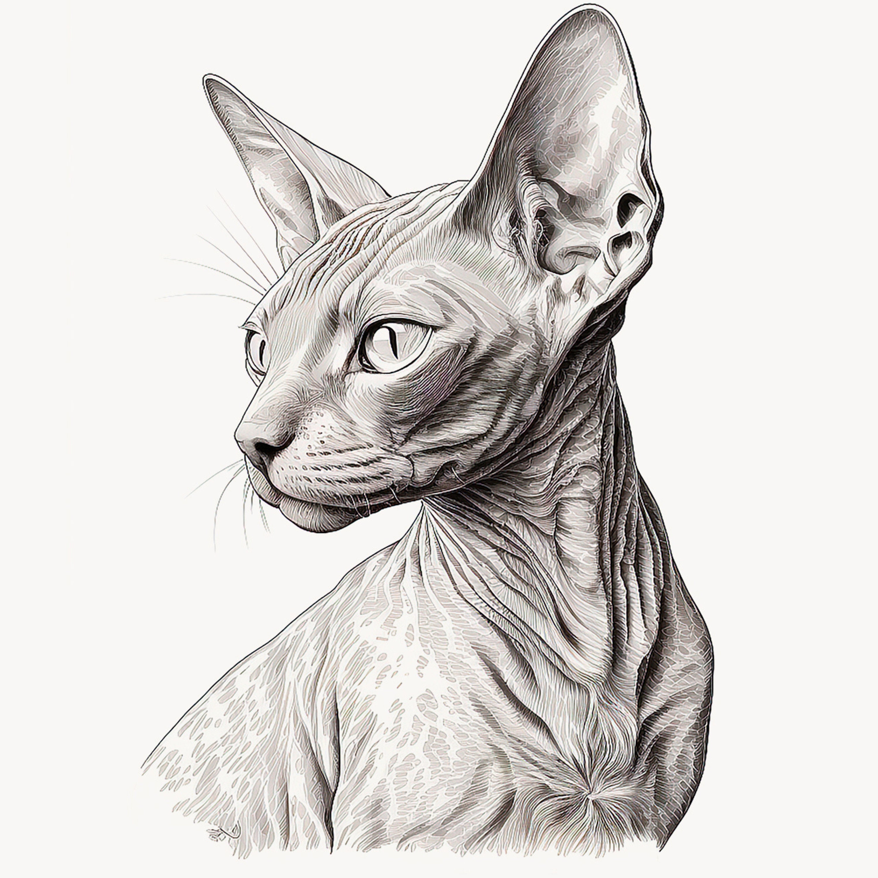 Sphynx Cat, Graphite Art, Line Art, Cat Art, Sketch Art, Black and ...