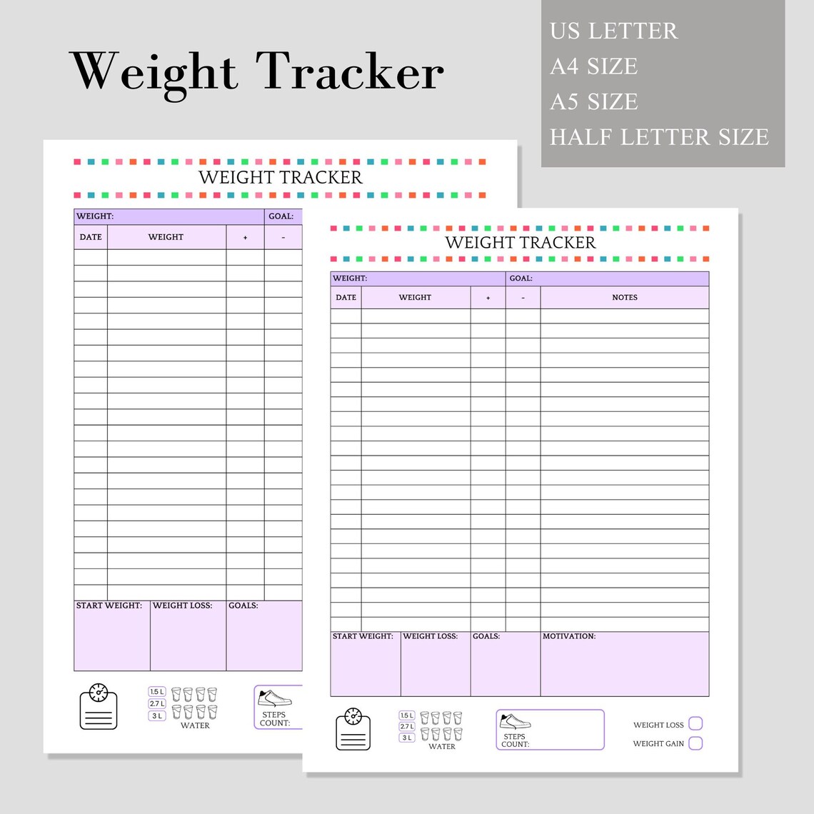 Your Personal Weight Tracker, Track Your Progress With Canva Editable ...