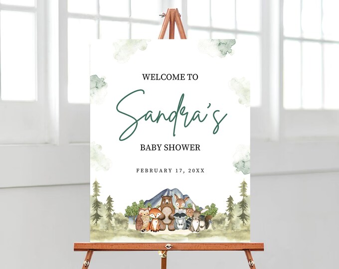 Editable Woodland Animals Baby Shower Welcome Sign, Woodland Animals ...