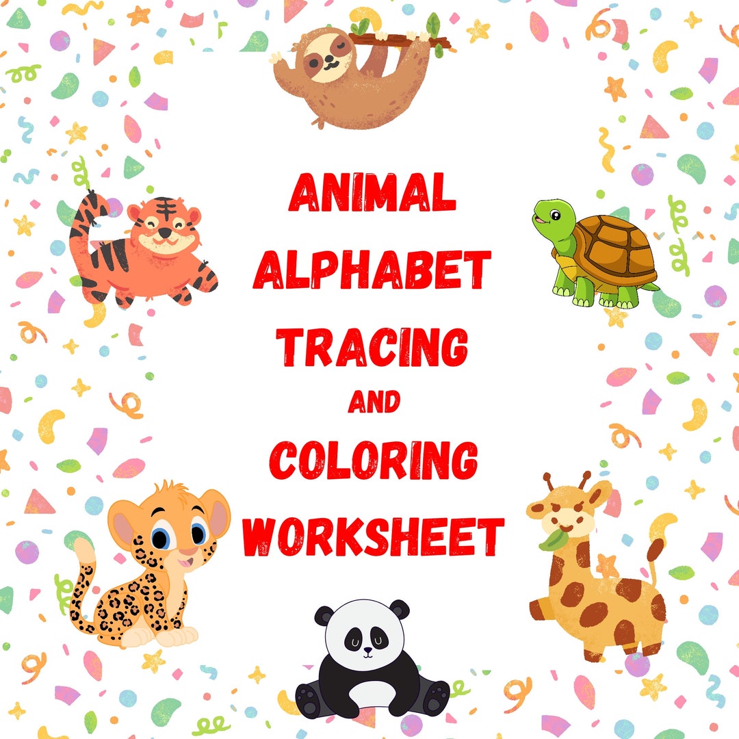 Animal Tracing Letters & Coloring Worksheet - Etsy