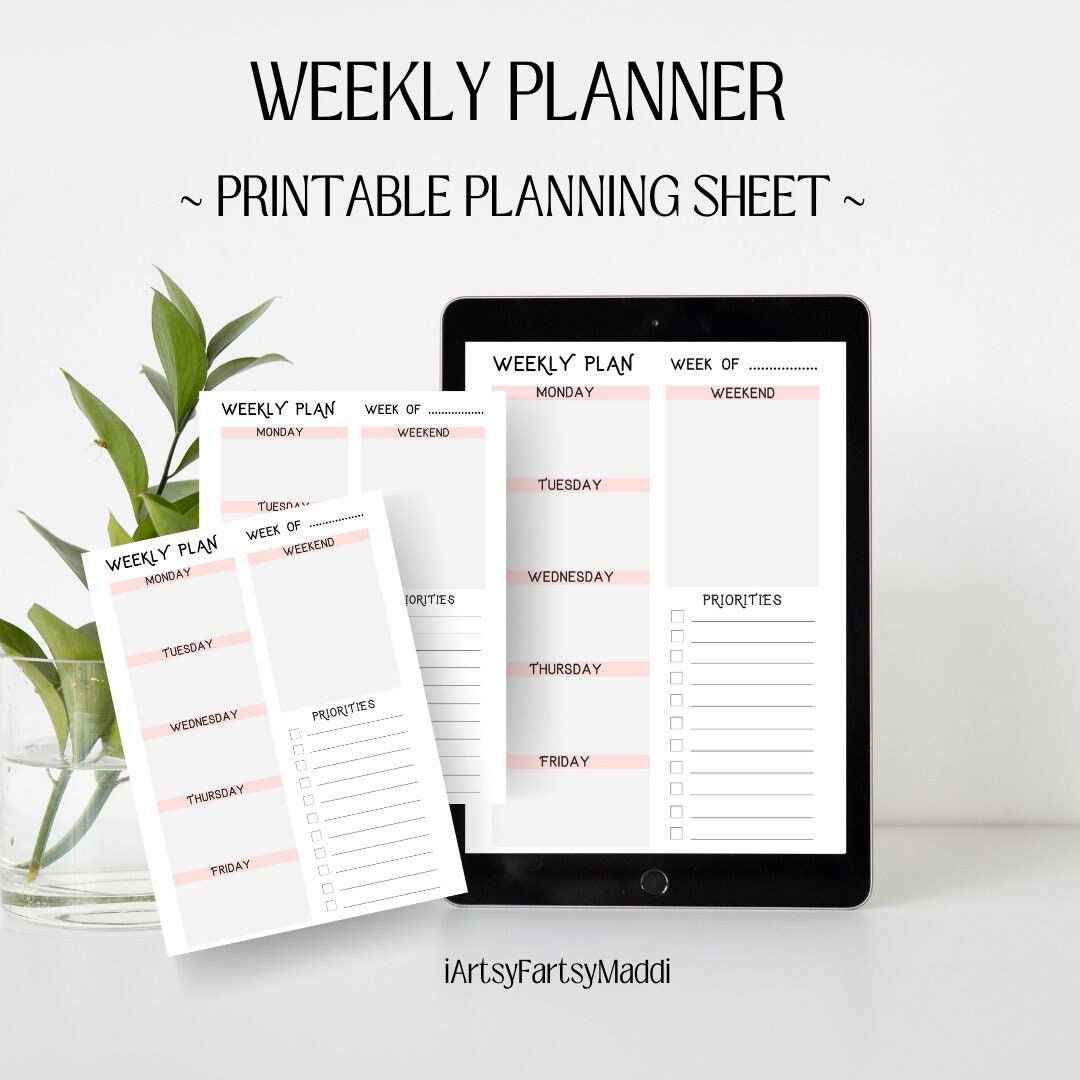 Printable Weekly Planning Sheet - Etsy