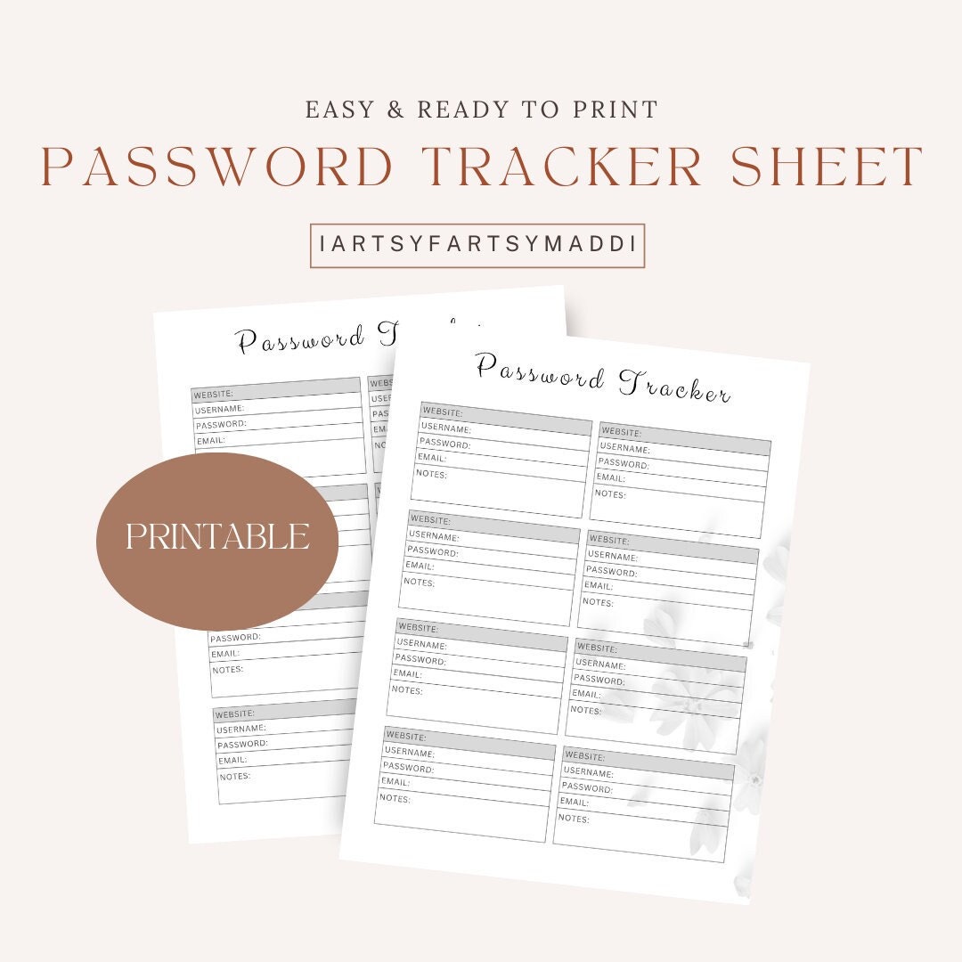 Printable Password Tracker Sheet - Etsy