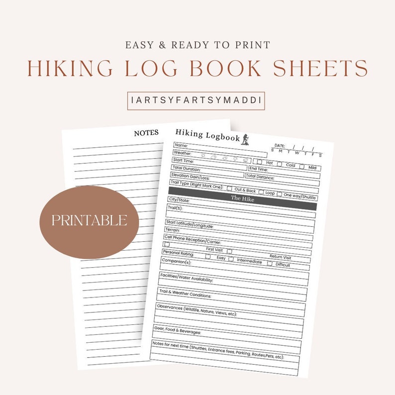 Printable Hiking Log Book Sheets - Etsy