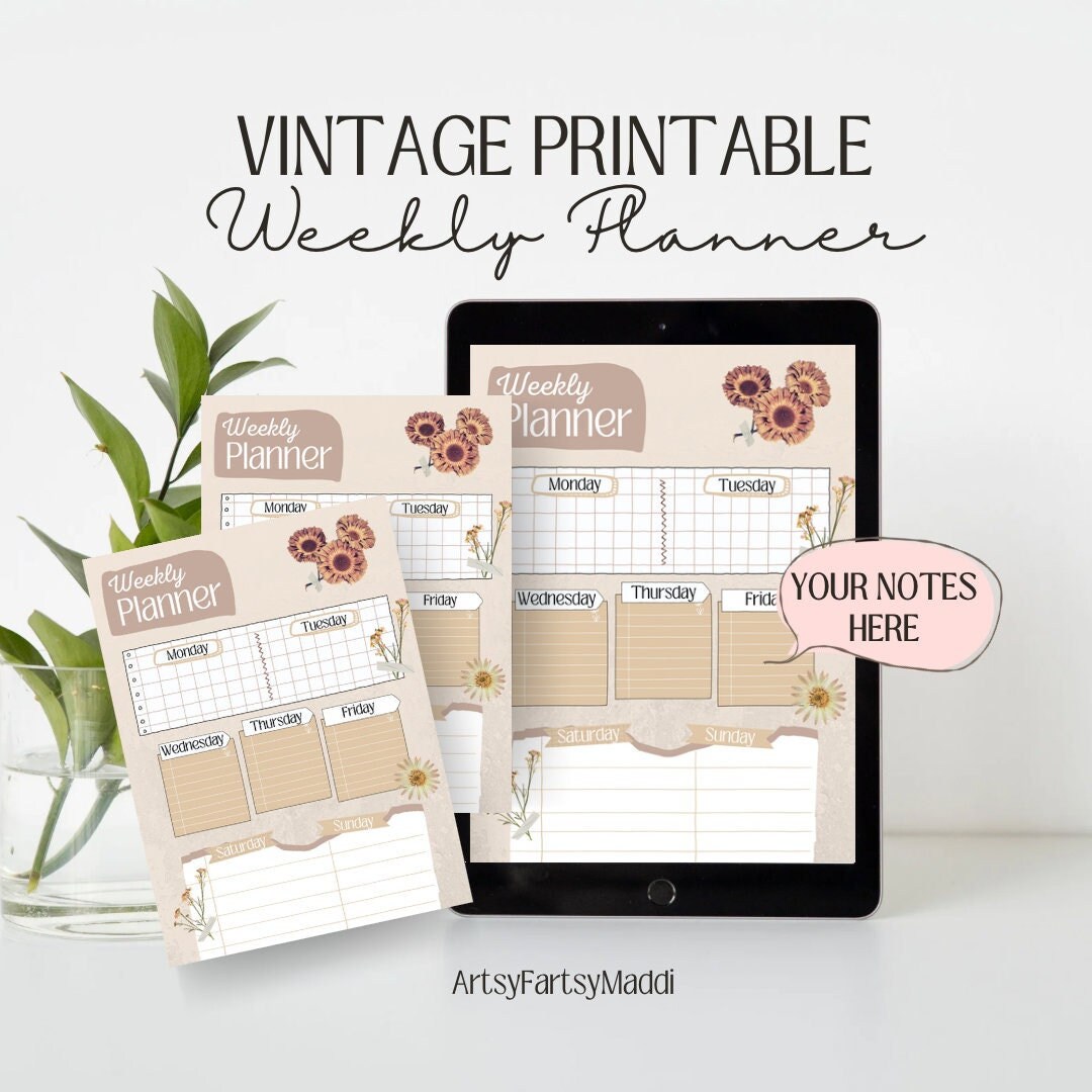Vintage Printable Weekly Planner - Etsy
