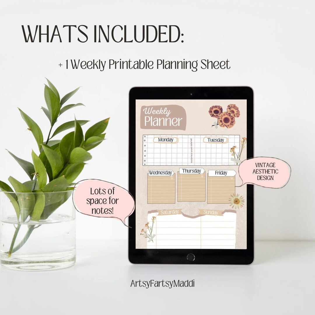 Vintage Printable Weekly Planner - Etsy