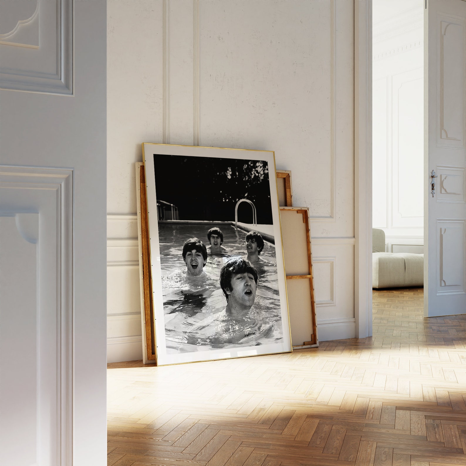The Beatles in Swimming Pool, Black and White Photography Prints, Music ...