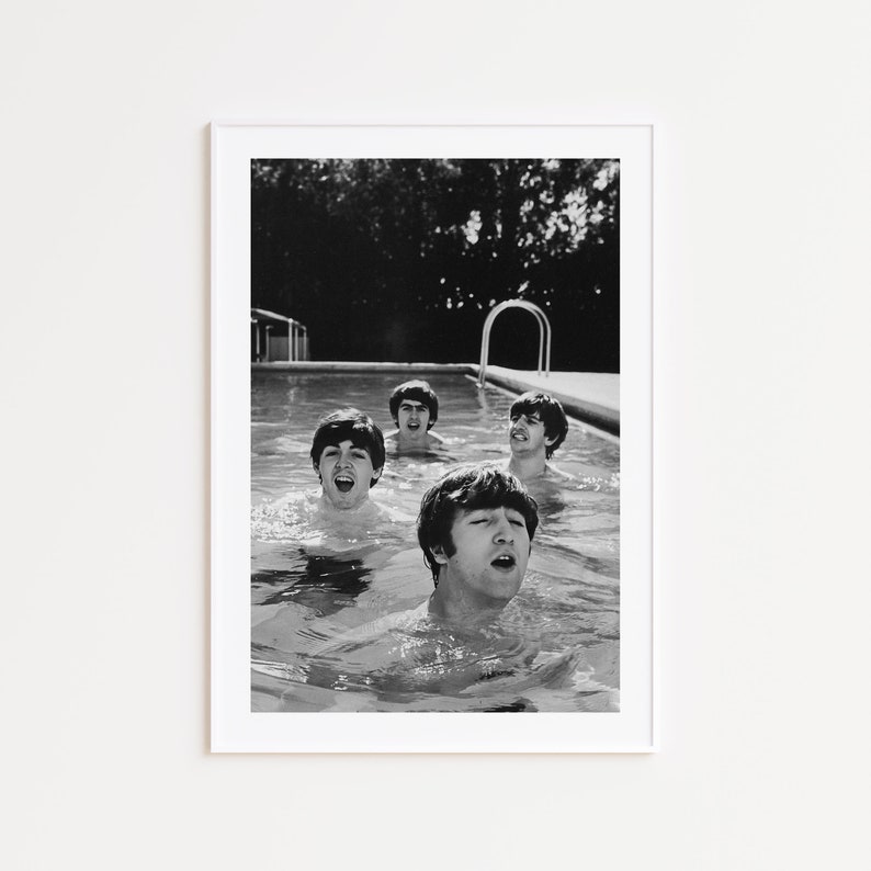The Beatles in Swimming Pool, Black and White Photography Prints, Music ...