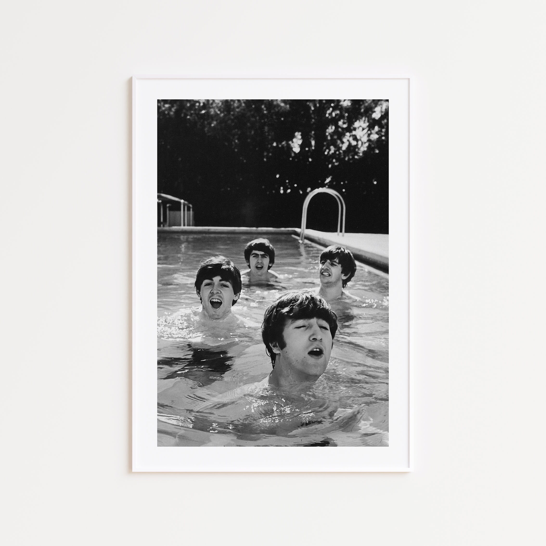 The Beatles in Swimming Pool, Black and White Photography Prints, Music ...