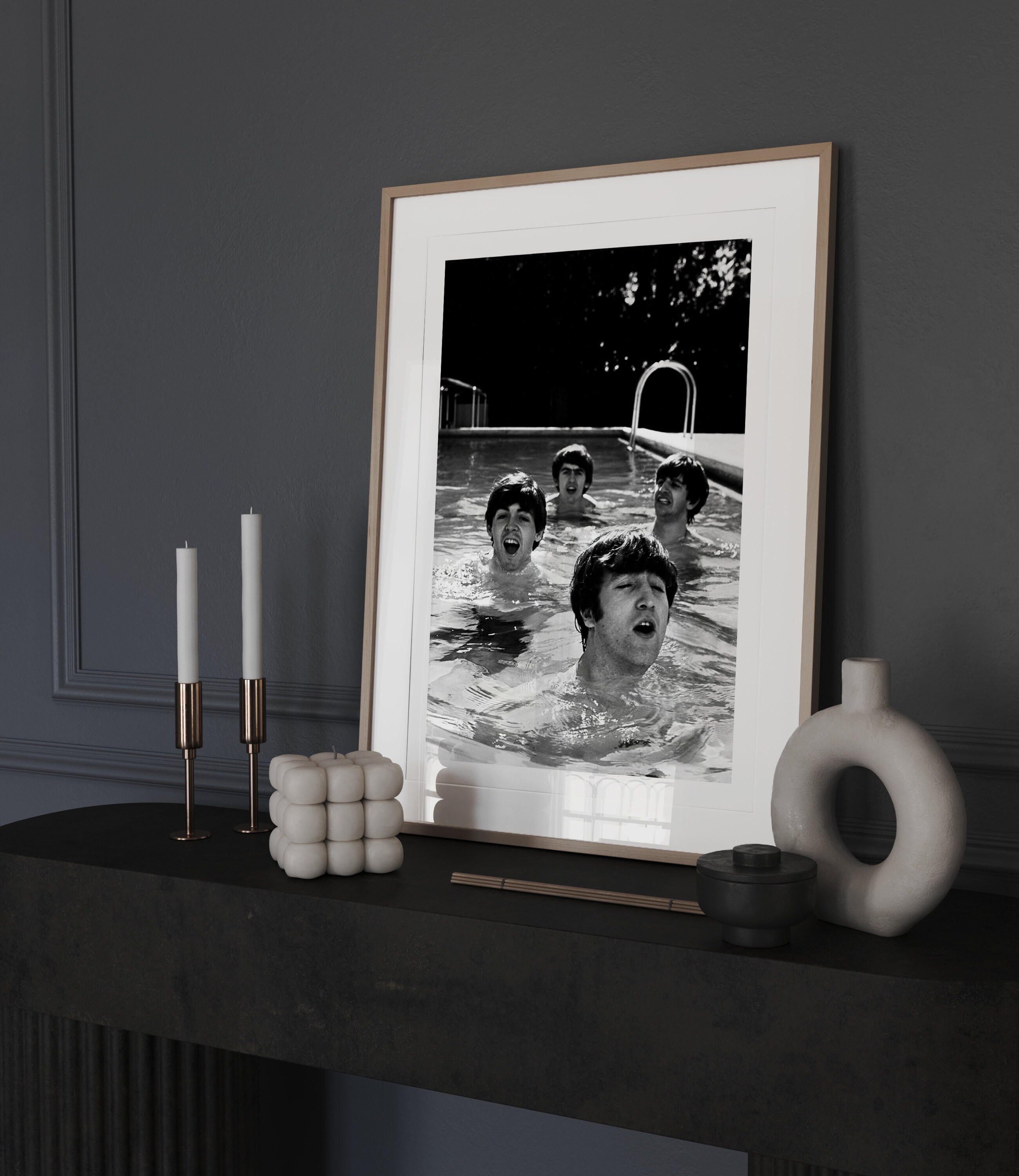 The Beatles in Swimming Pool, Black and White Photography Prints, Music ...
