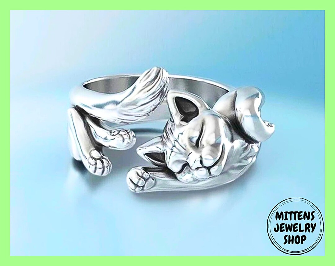 Beautiful Cat Ring Handmade Silver Cat Jewelry for Women, Cute Cat Ring ...