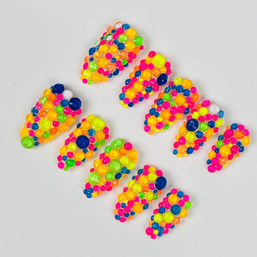 Neon Bead Press-on Nails | Handmade 3D Nail Art - Etsy