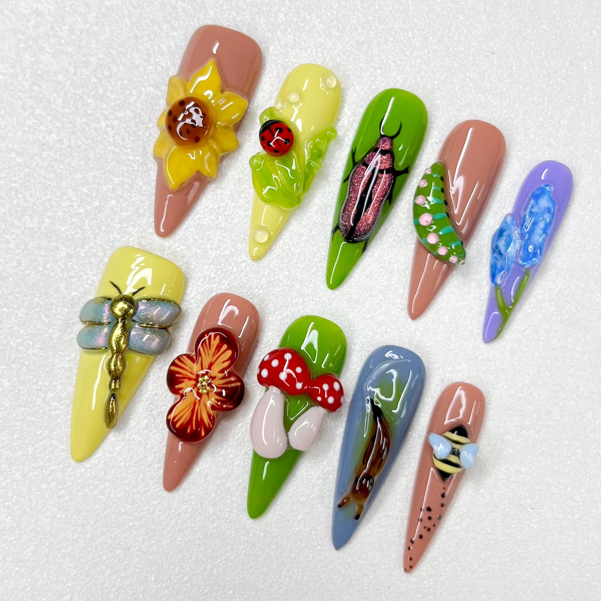 3D Insect Garden Press on Nails: Handmade Nature-inspired Nail Art - Etsy
