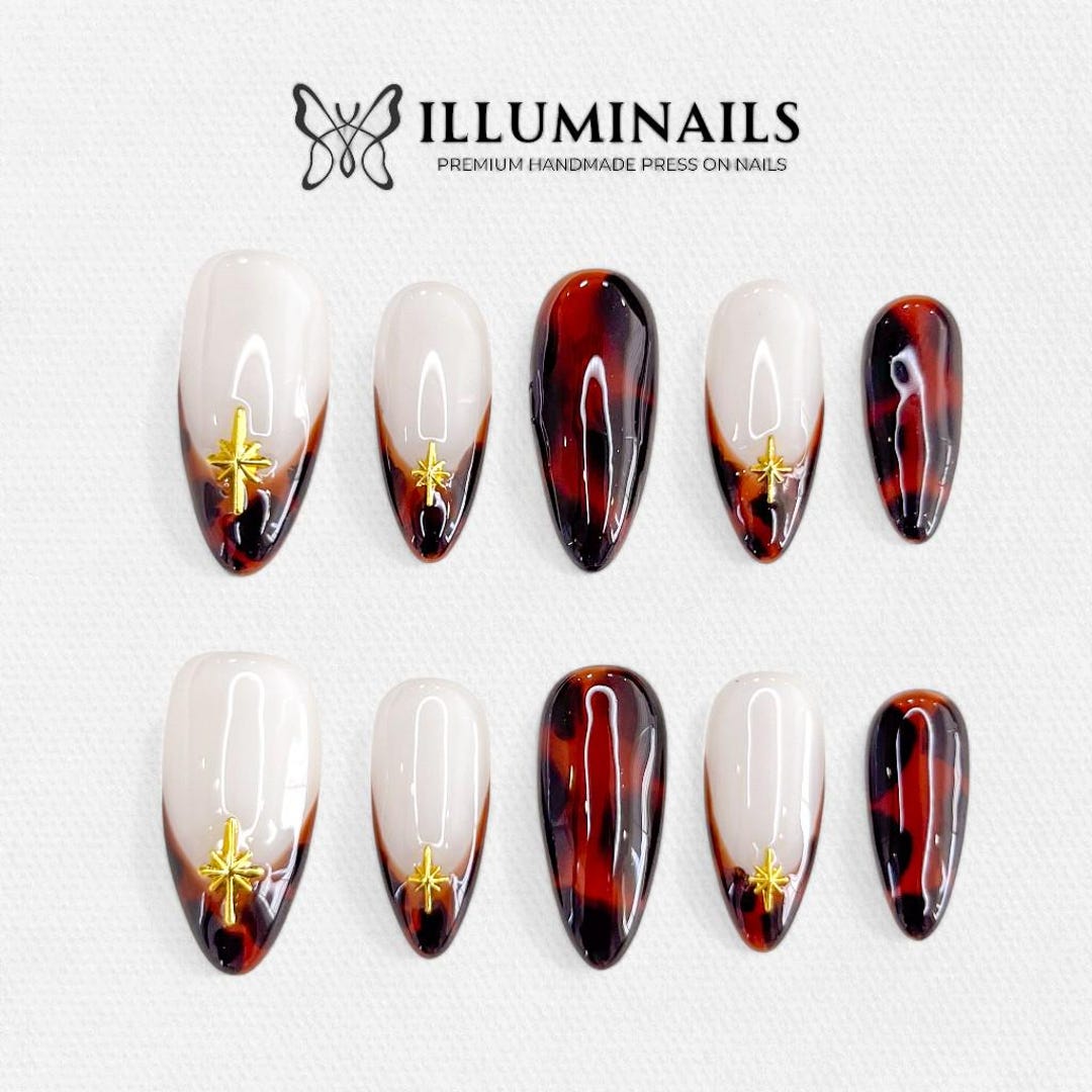 Tortoise Star | Almond Press-on Nails | Classic Tortoise Shell With ...