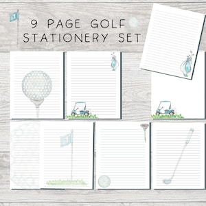 9 Page Golf Printable Stationery Set, 8.5x11 Digital Stationery Set ...