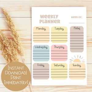Boho Weekly Planner Printable, Instant Download, Pastel Color Digital ...