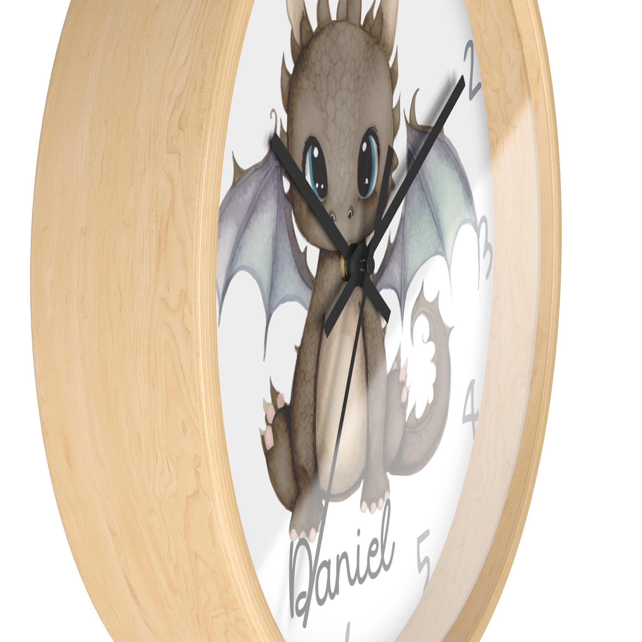 Personalized Cute Dragon Kids Wall Clock, Custom Dragon Wall Clock ...