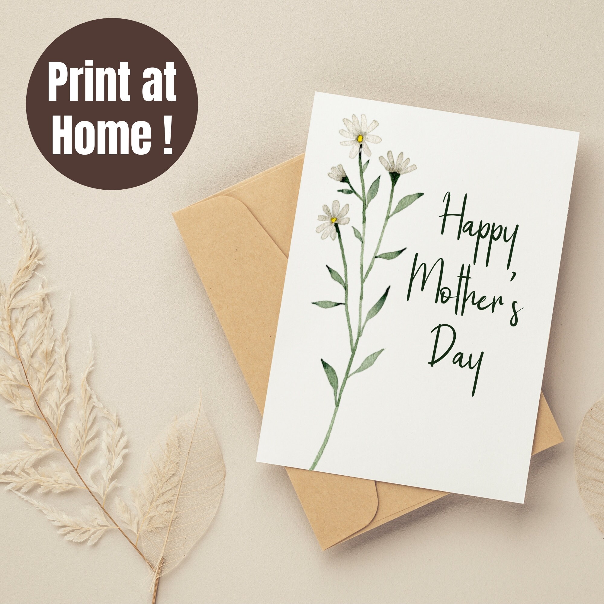 Printable Boho Daisy Floral Digital Happy Mother's Day Card, 5x7 ...