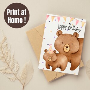 Printable Cute Bears Digital Birthday Card, Digital Printable Birthday ...