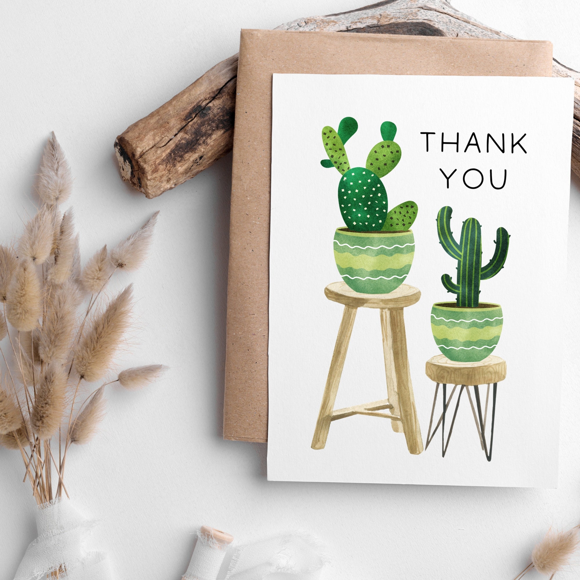 Printable Boho Cactus Digital Thank You Card Digital - Etsy