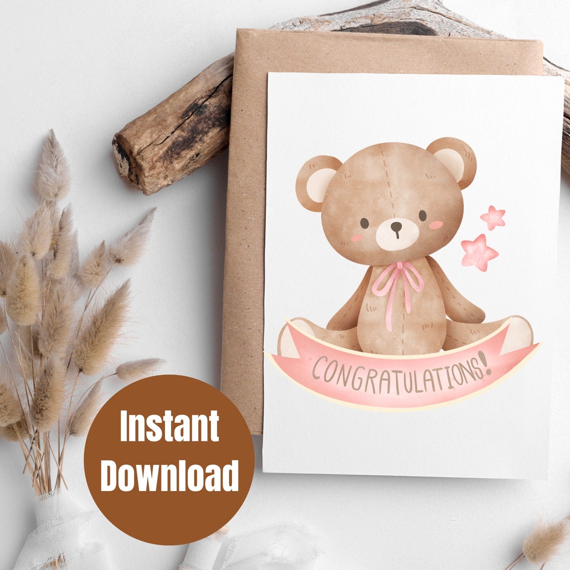 Printable Baby Shower Card, Digital Baby Shower Card, Digital Teddy ...